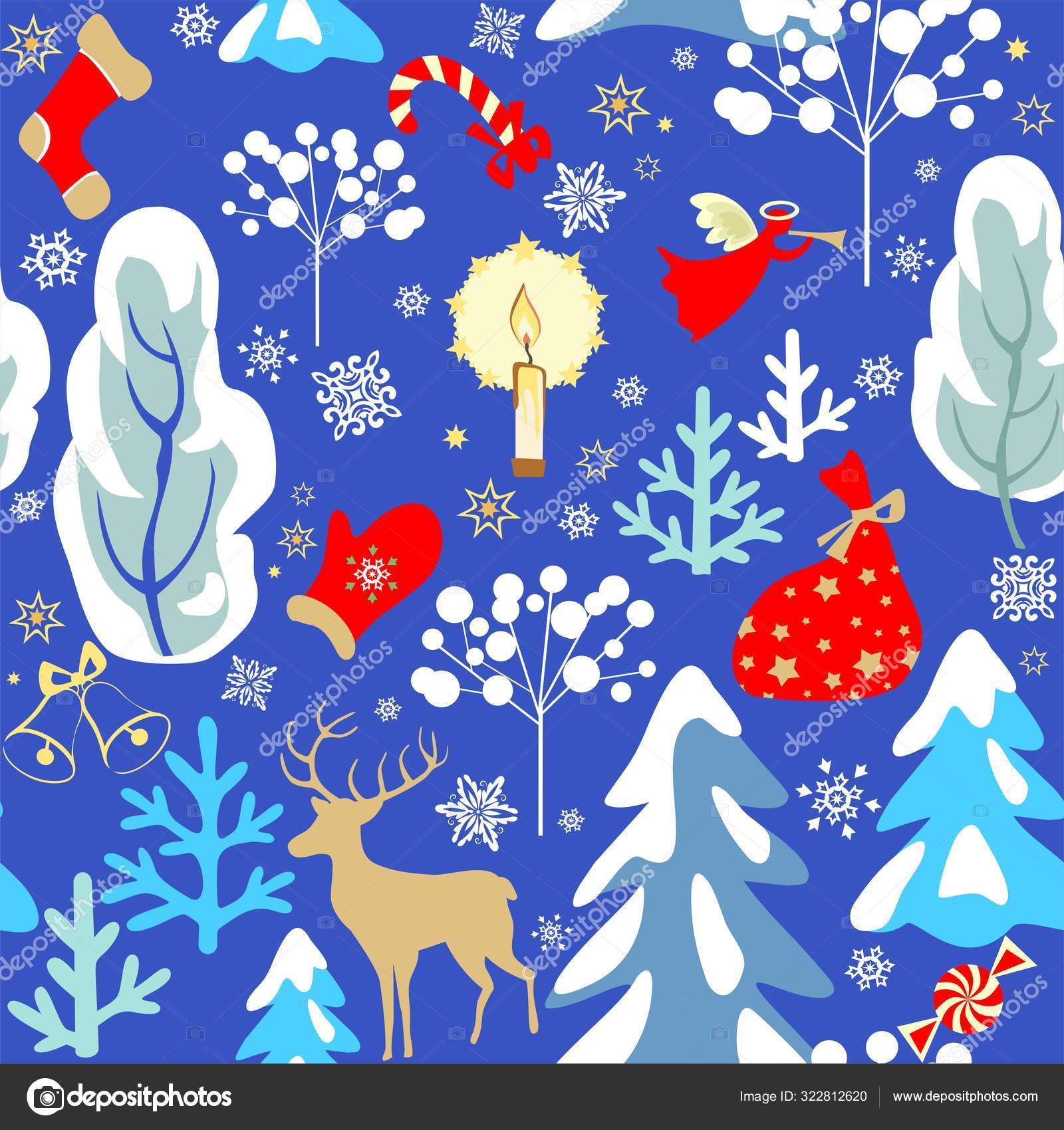 Vintage Paper Blue Seamless Background Christmas Pattern Snowy Firs ...