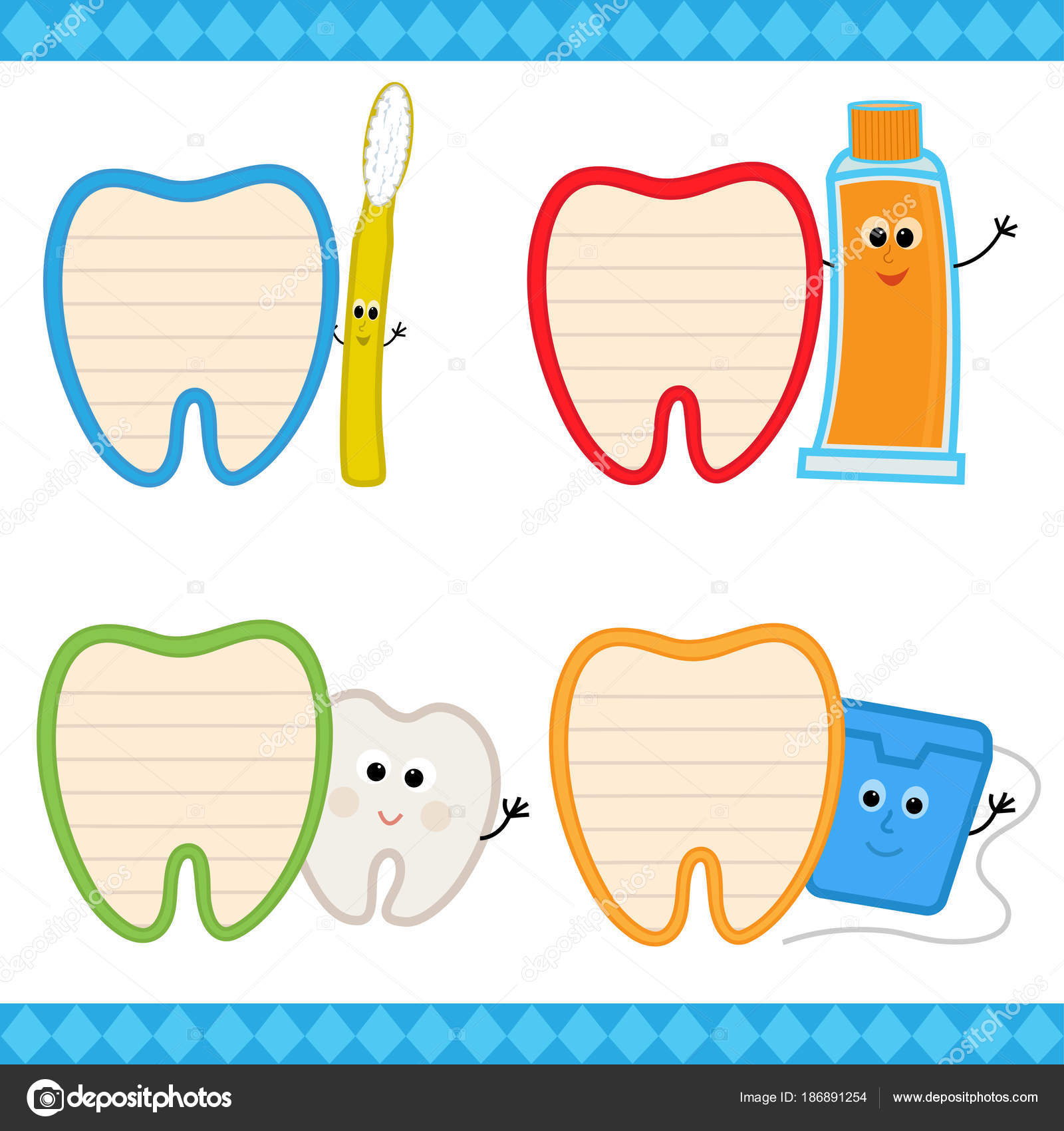 Dental Notes Set Four Cartoon Dental Signs Eps10 Stock Vector Image by ...