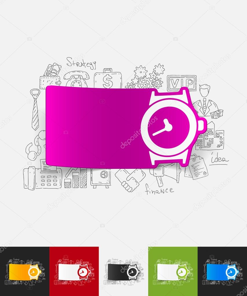 Watch paper sticker with hand drawn elements Stock Vector Image by ...