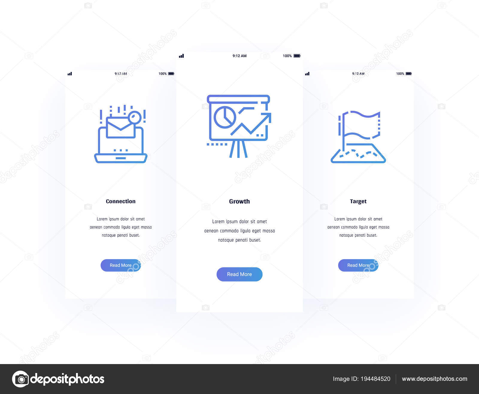 Connection Growth Target Vertical Cards Strong Metaphors Template Website Design Stock Vector ...