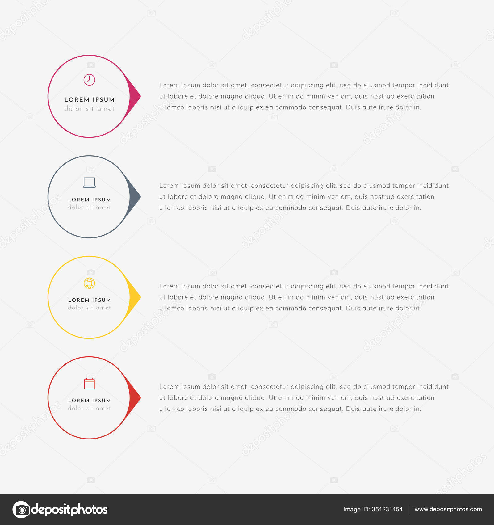 Vector timeline infographic with 4 pointers, steps or processes ...