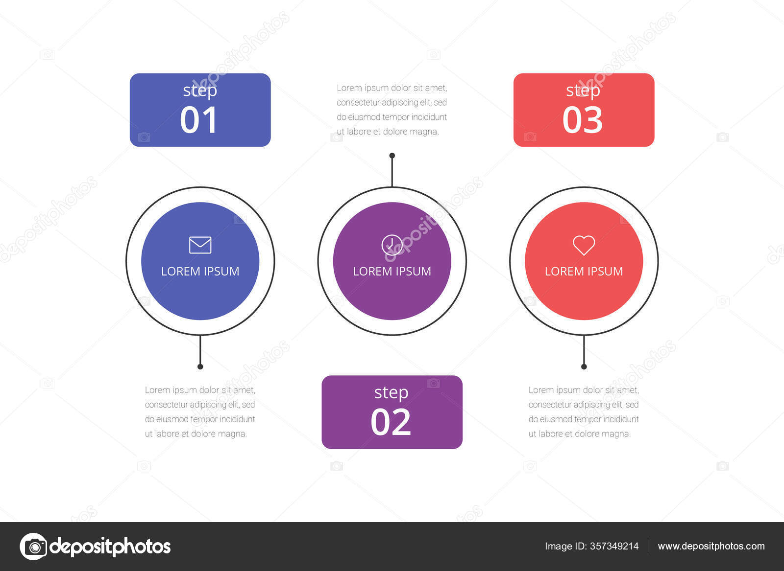 Vector step Infographic chart design with icons and 3 options or steps ...