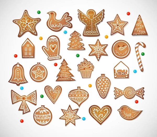 Set of 25 realistic gingerbread cookies Stock Vector Image by ...