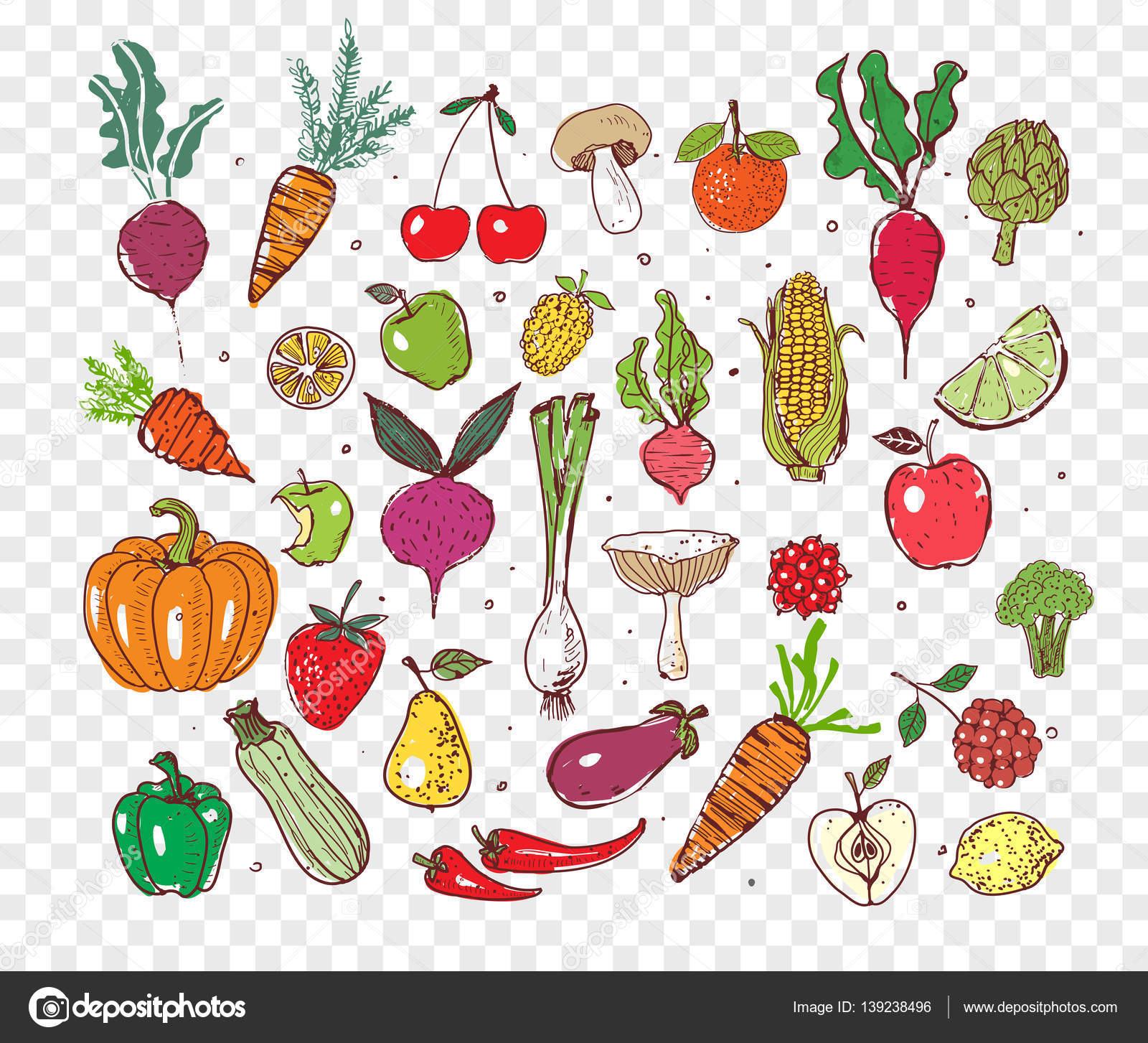 Doodle fruits and vegetables — Stock Vector © Elinacious #139238496