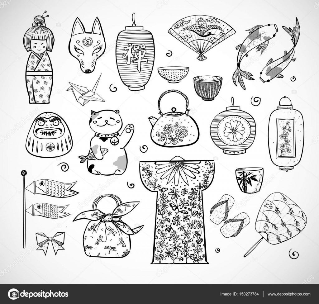 Japan objects seamless pattern — Stock Vector © Elinacious #150273784