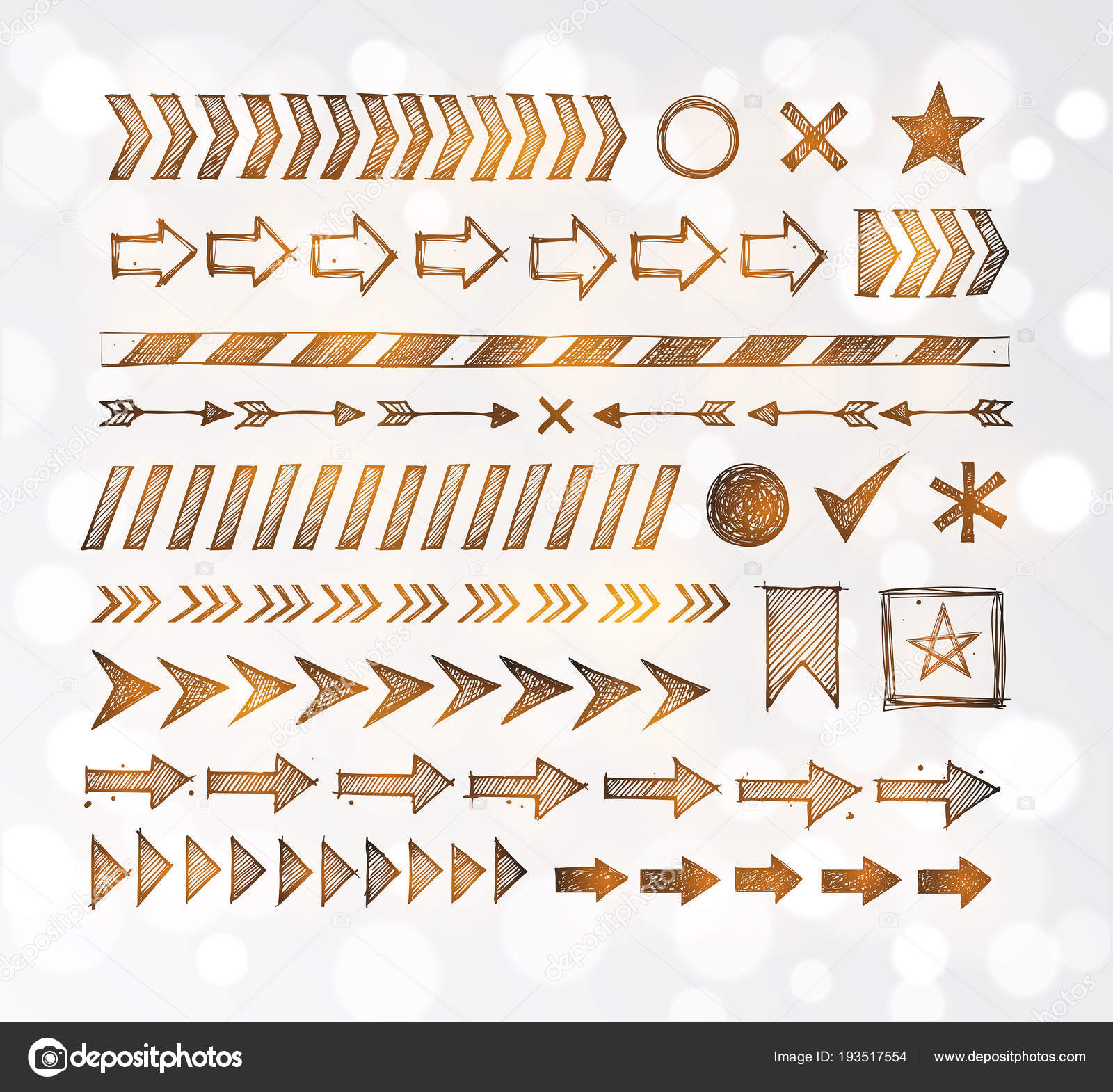 Set Different Signs Arrows Slashes Stars Light Background Stock Vector ...