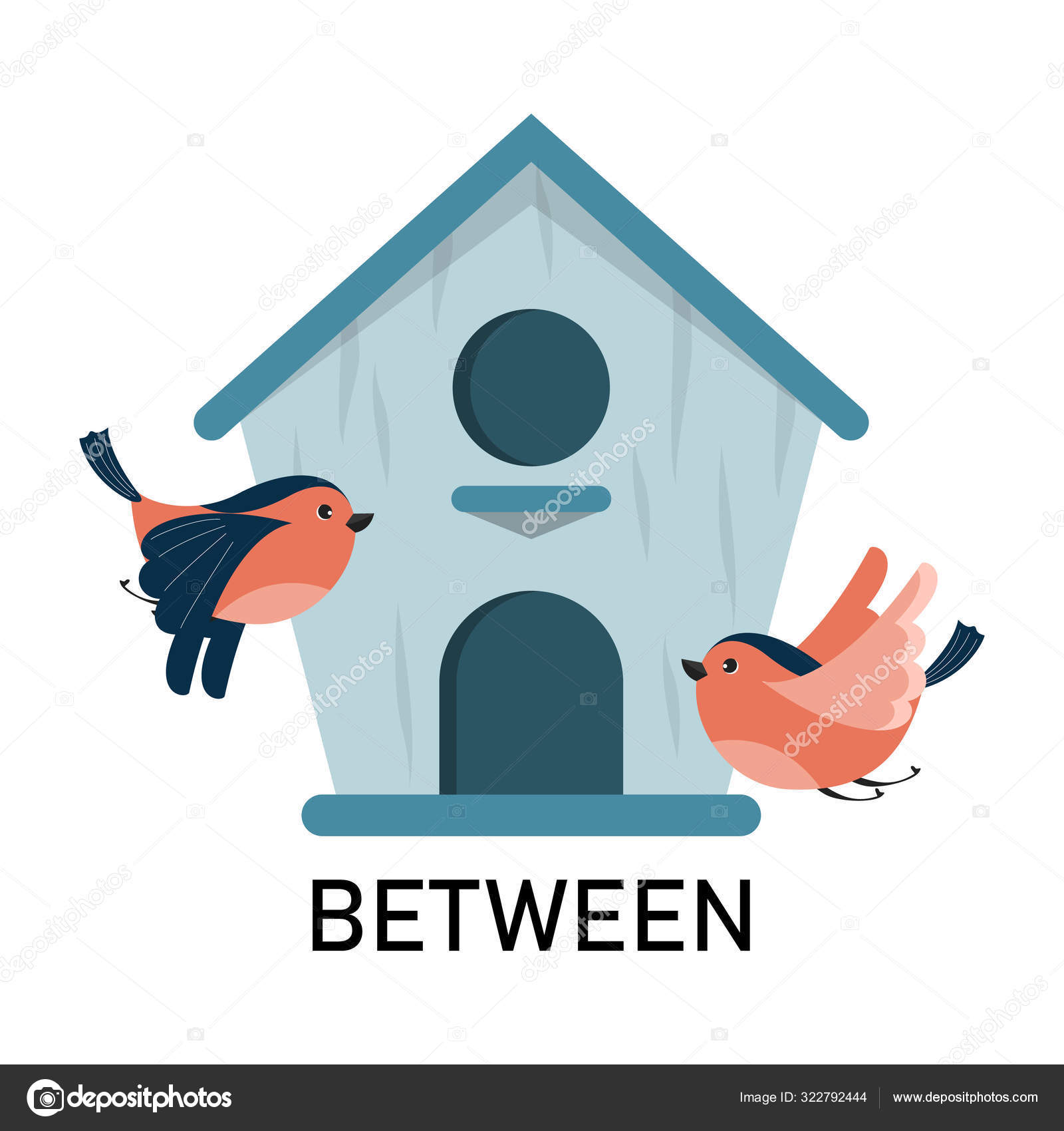 Bird and birdhouse, learning preposition vector isolated. Stock Vector ...
