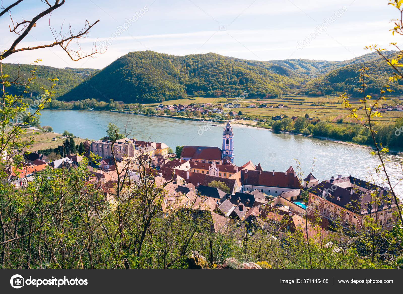 Durnstein Town Wachau Valley Blue White Tower Abbey Church River ...