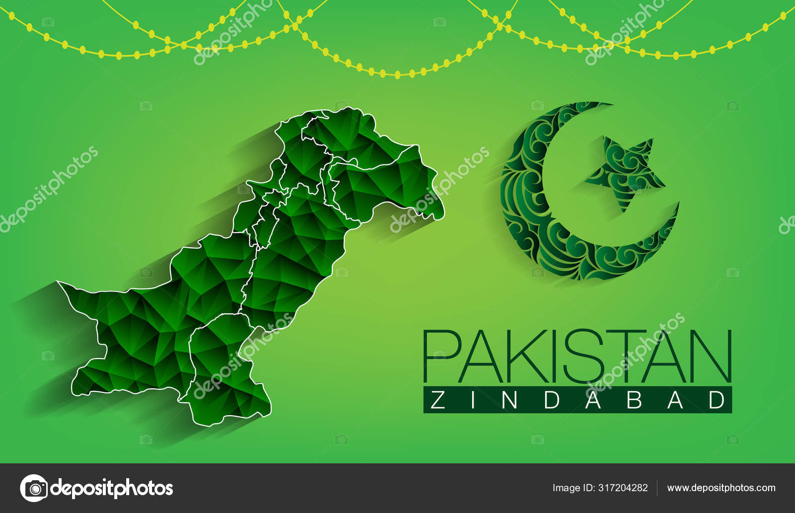 Pakistan map with moon and star on green background with the text of ...