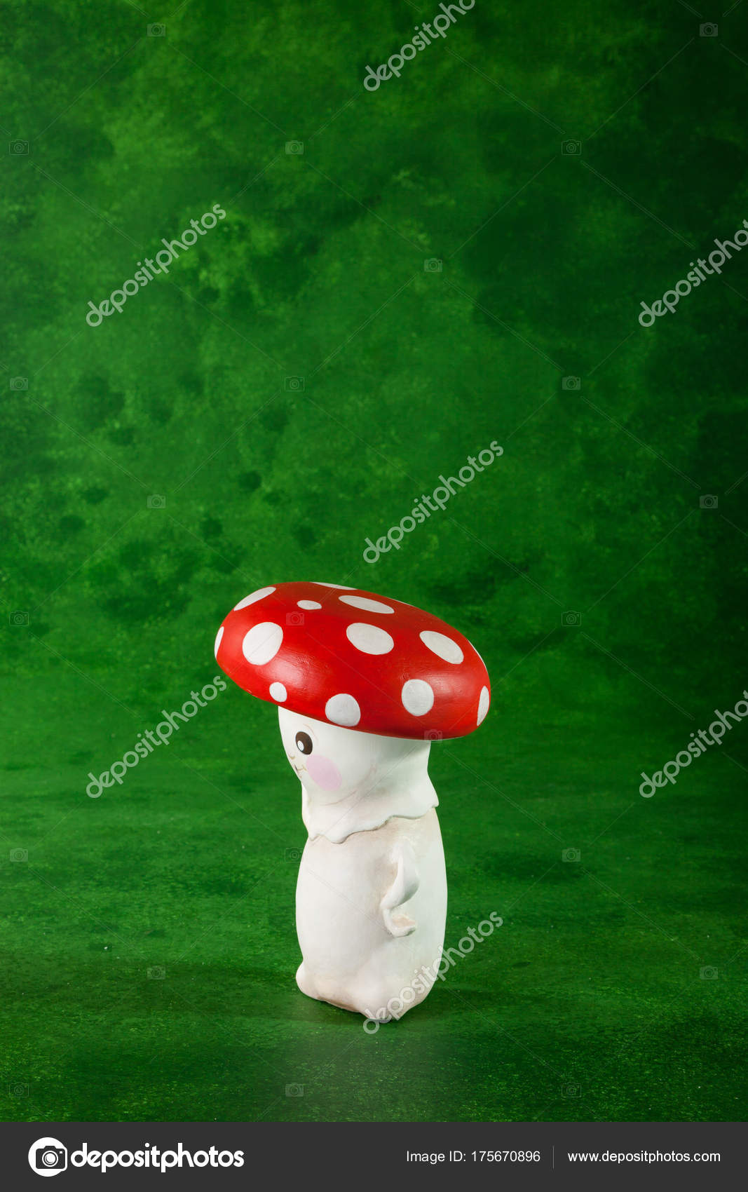 Cute Puppet Handmade One Mushrooms Green Background Stock Photo by ...