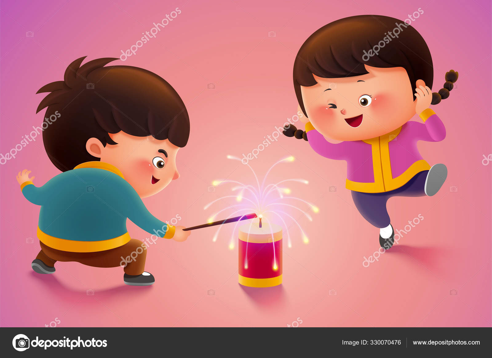 Cute children lighting firecrackers Stock Vector Image by ...