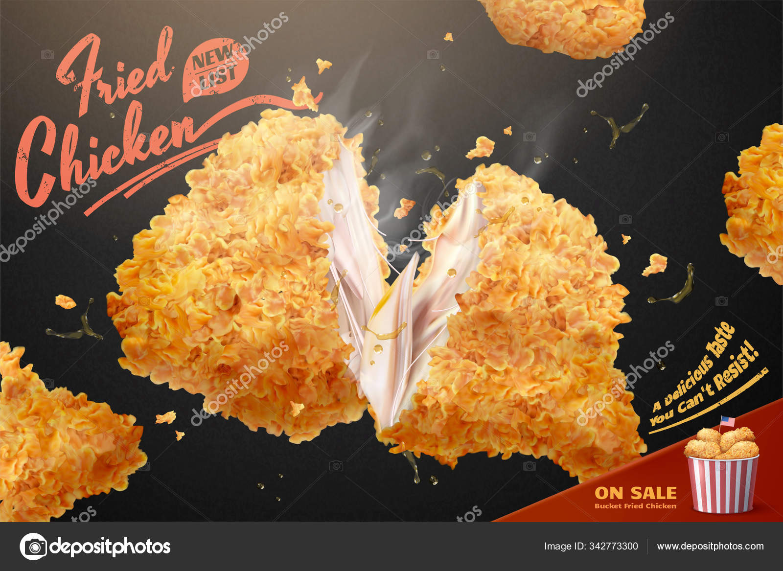 Yummy fired chicken bucket ads Stock Vector Image by ...