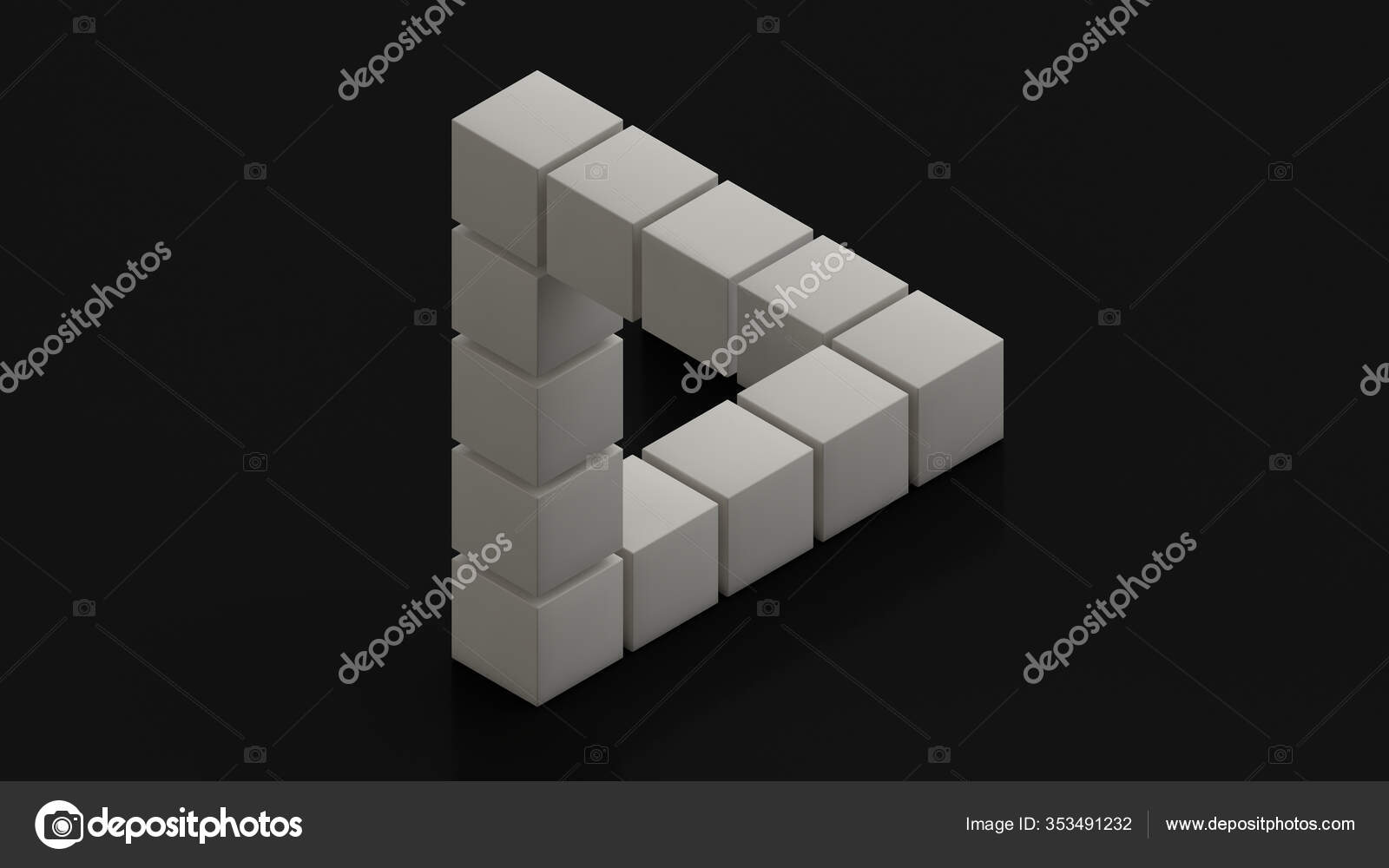 Rendering Impossible Triangle White Cubes Black Surface Monochrome ...