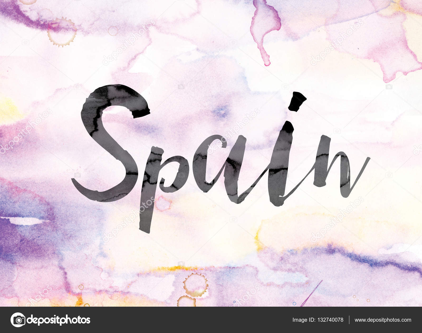 Spain Colorful Watercolor and Ink Word Art Stock Illustration by ...