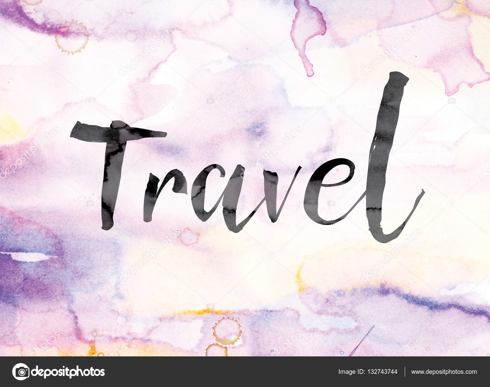 Travel Colorful Watercolor and Ink Word Art Stock Illustration by ...