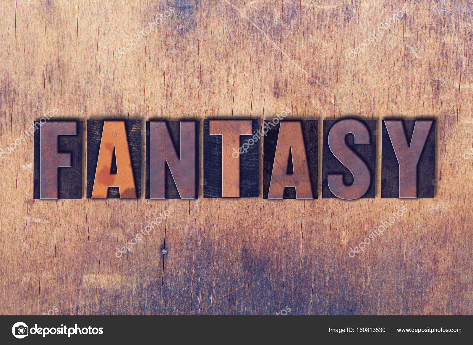 Fantasie Thema Buchdruck Wort auf Holz Hintergrund – Stockfoto ...