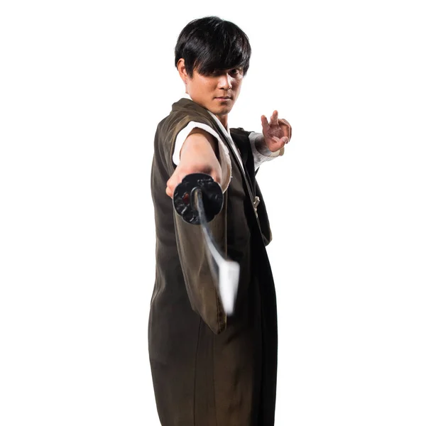 Asian samurai man with katana on textured background Stock Photo by ...