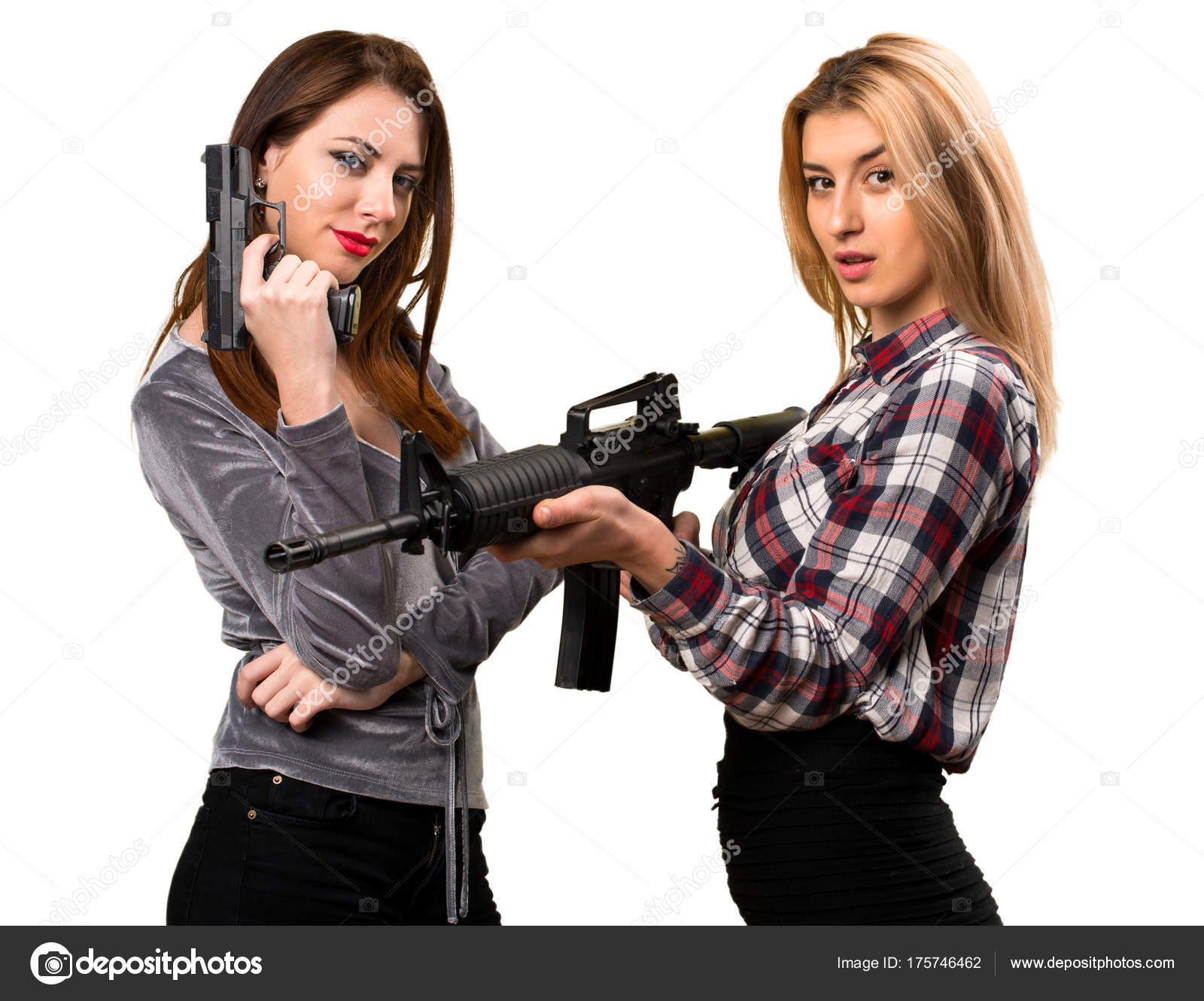 Two friends holding a rifle — Stock Photo © luismolinero #175746462