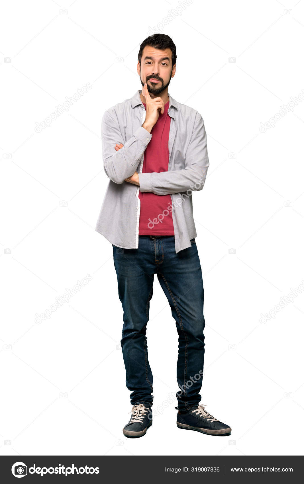 Full Length Shot Handsome Man Beard Looking Front Isolated White Stock ...