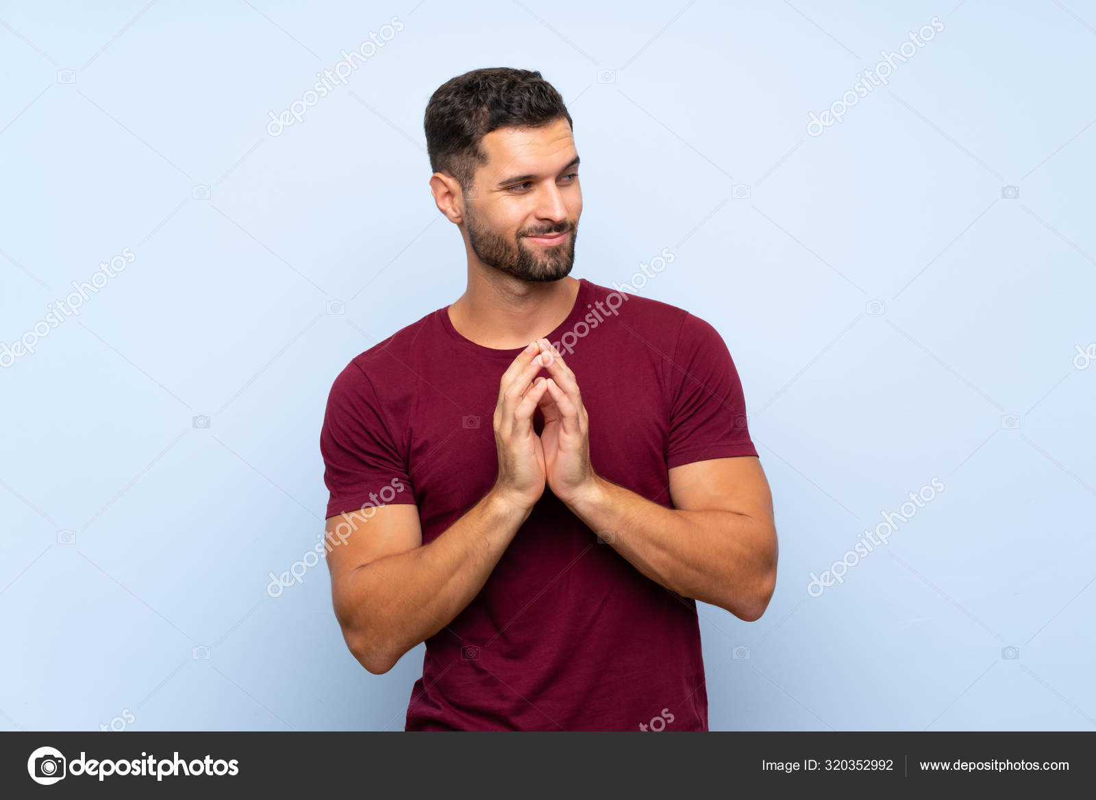 Handsome Man Isolated Blue Background Scheming Something Stock Photo by ...