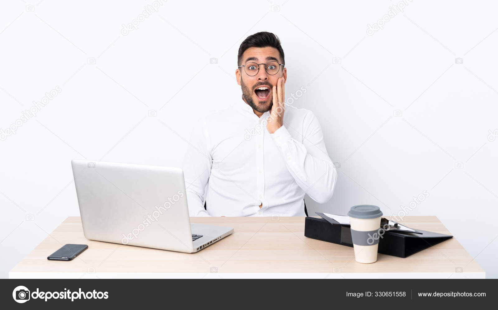 Young Businessman Workplace Surprise Shocked Facial Expression — Stock ...