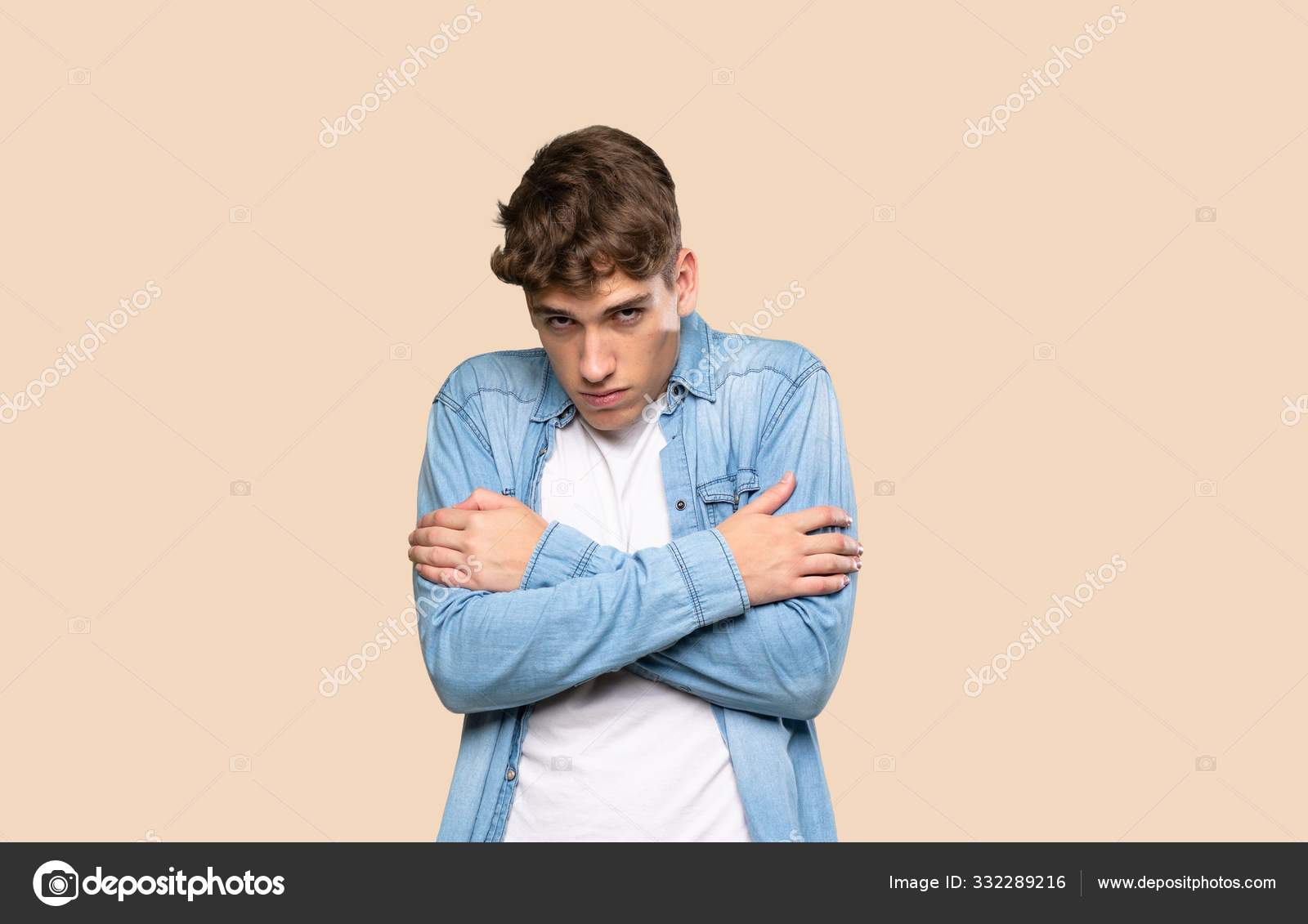 Handsome Young Man Freezing Isolated Background — Stock Photo ...