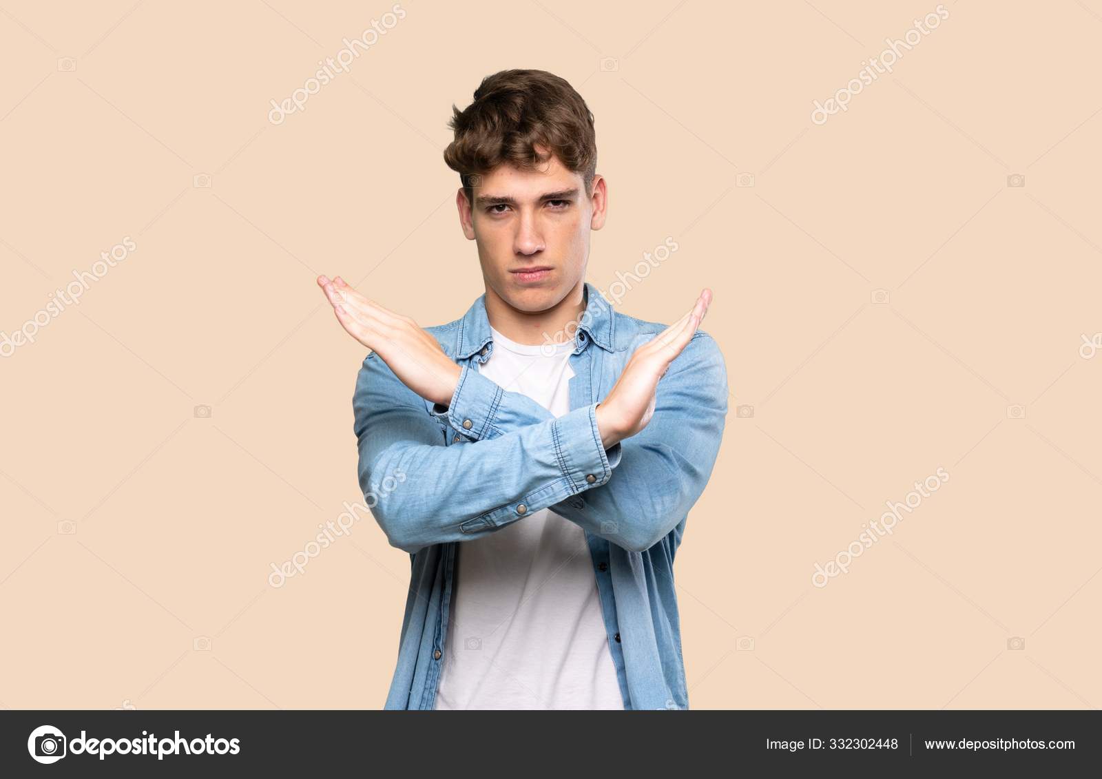 Handsome Young Man Making Gesture Isolated Background — Stock Photo ...