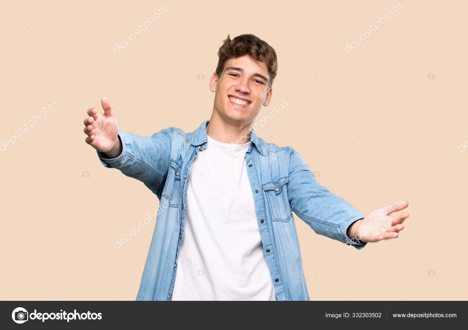 Handsome Young Man Presenting Inviting Come Hand Isolated Background ...