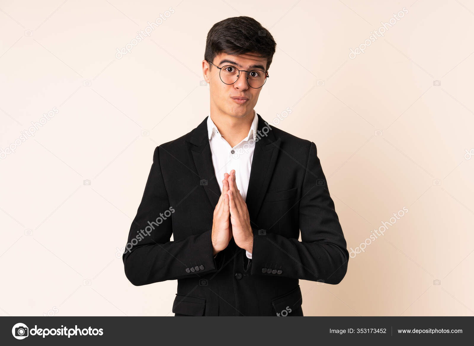 Businessman Isolated Beige Background Pleading — Stock Photo ...