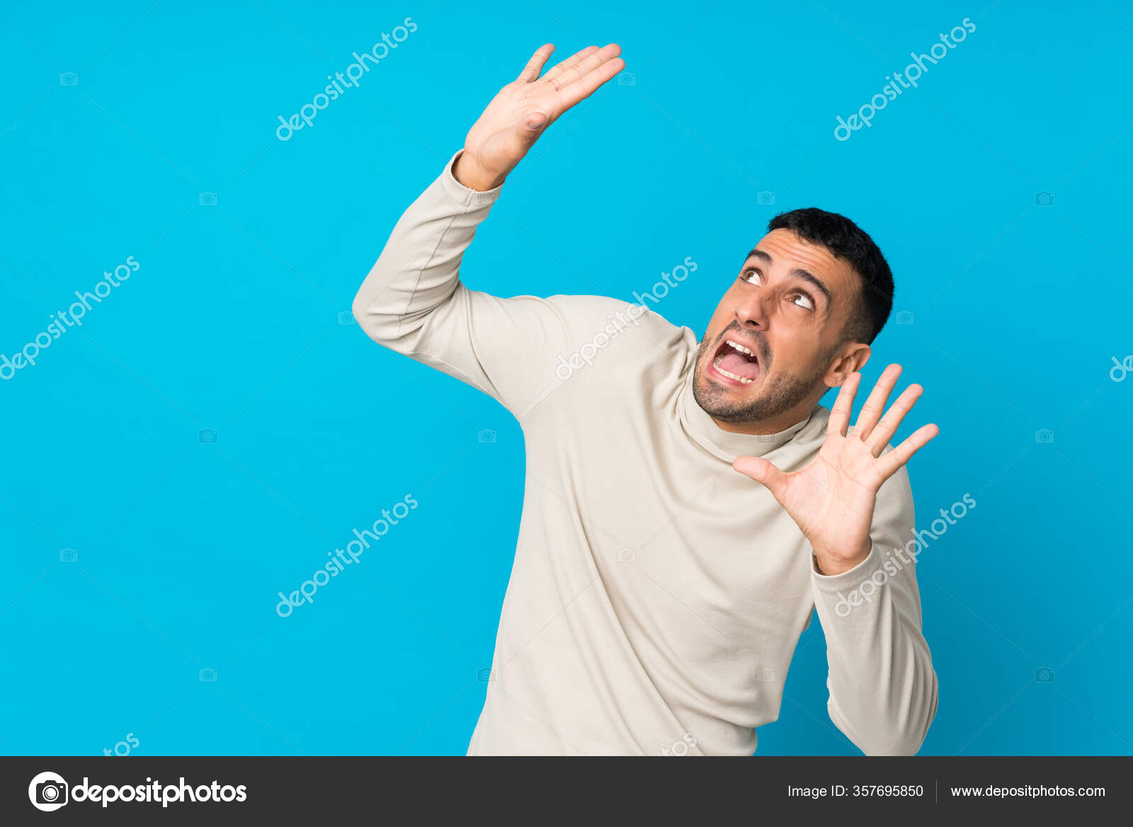 Young Man Isolated Blue Background Nervous Scared — Stock Photo ...