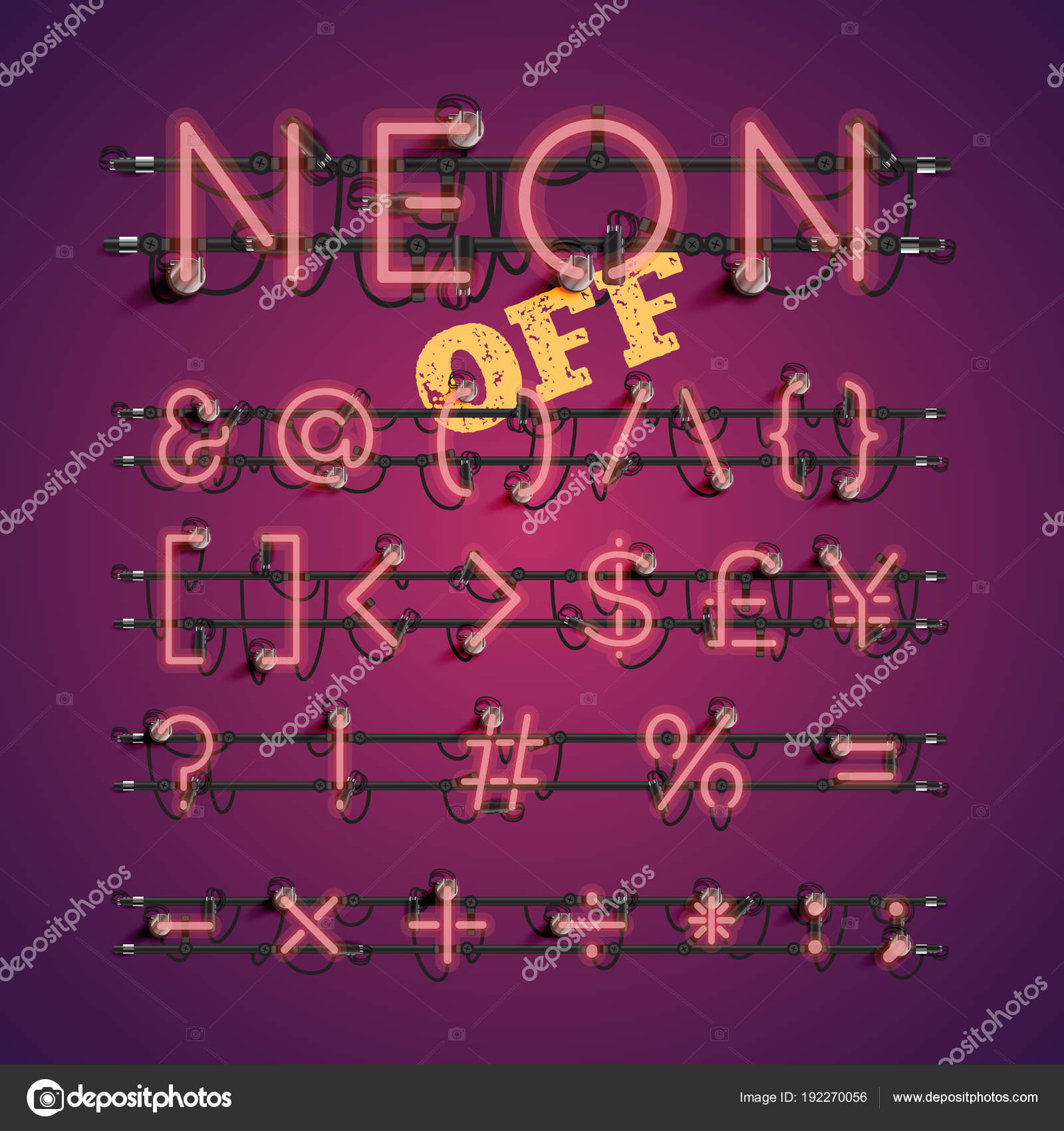 Realistic neon font with wires and console, vector illustration Stock ...