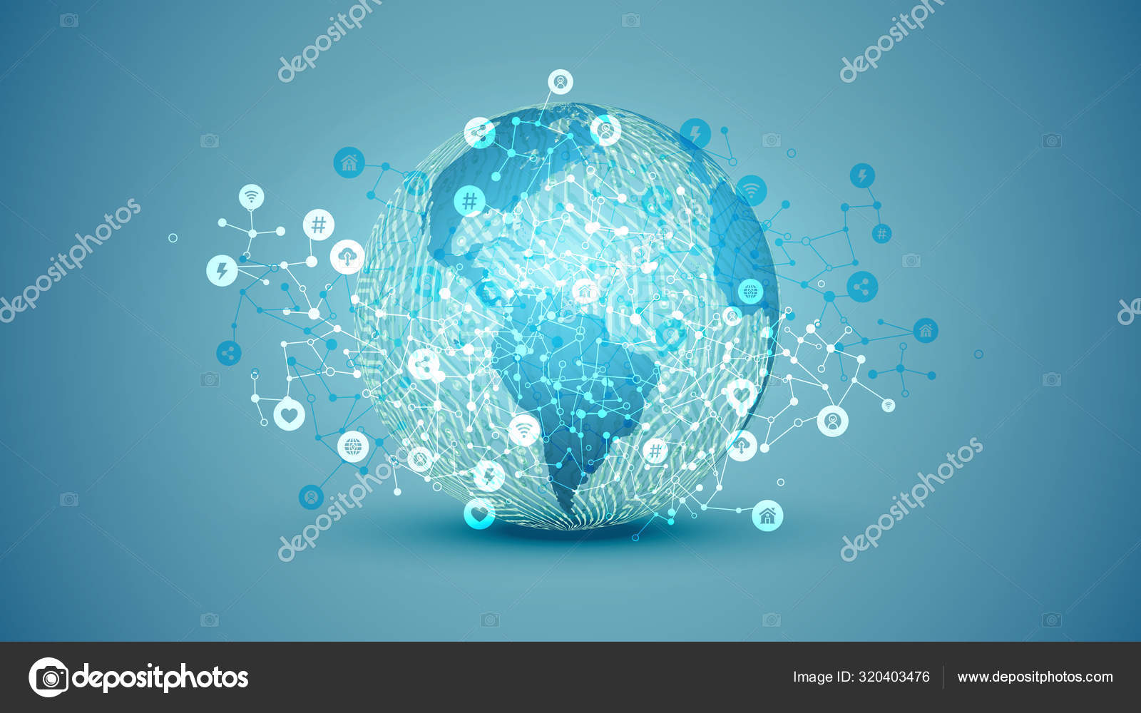 3D globe with connections and icons, illustration Stock Vector by ...