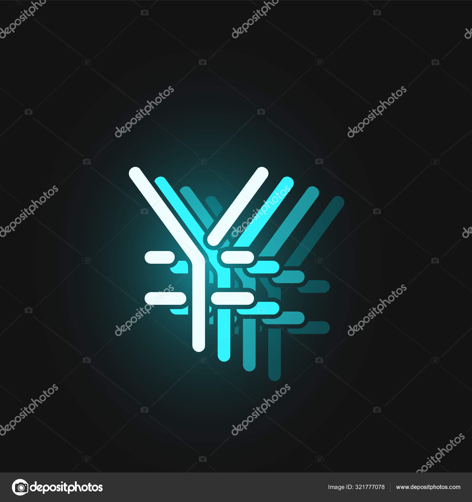 Blue neon character font on black background with reflections, v Stock ...