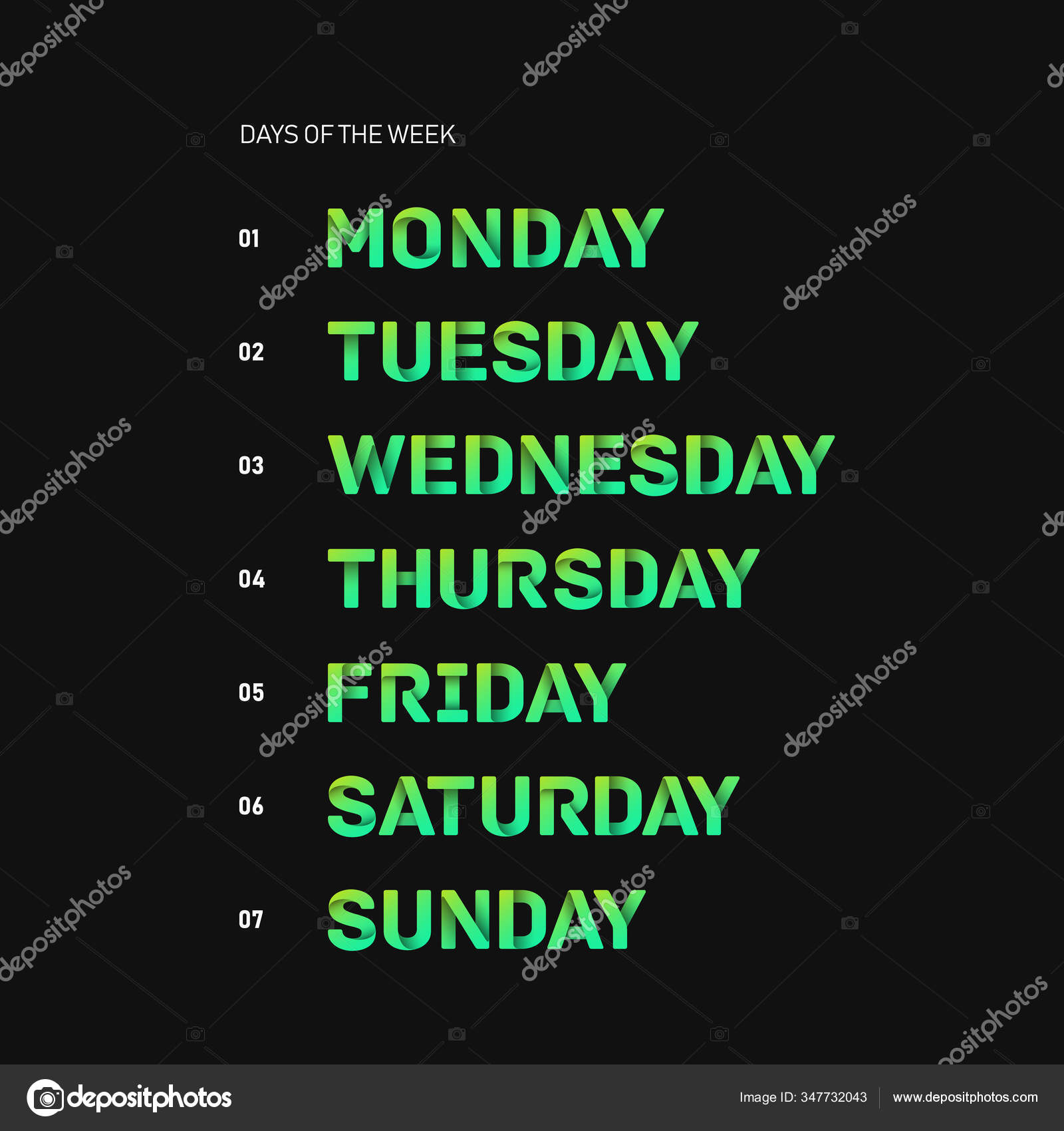 Folded Paper Set Days Week Dark Background Vector Illustration Stock ...