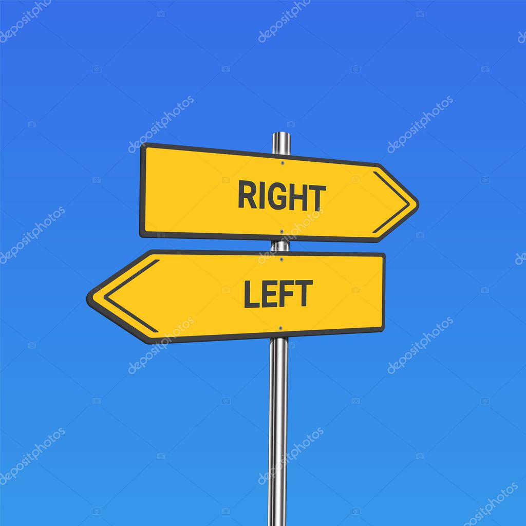 Se ales amarillas con texto 'izquierda / derecha' en un poste ...