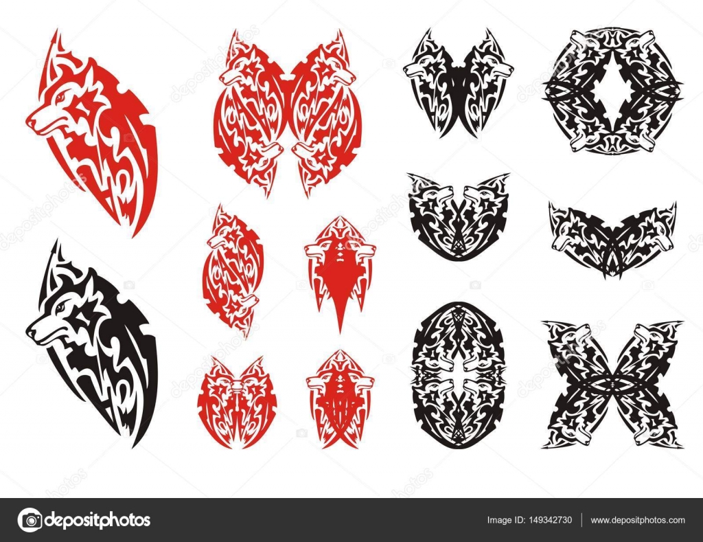 Símbolos lobo em opções vermelhas e pretas vetor(es) de stock de ...