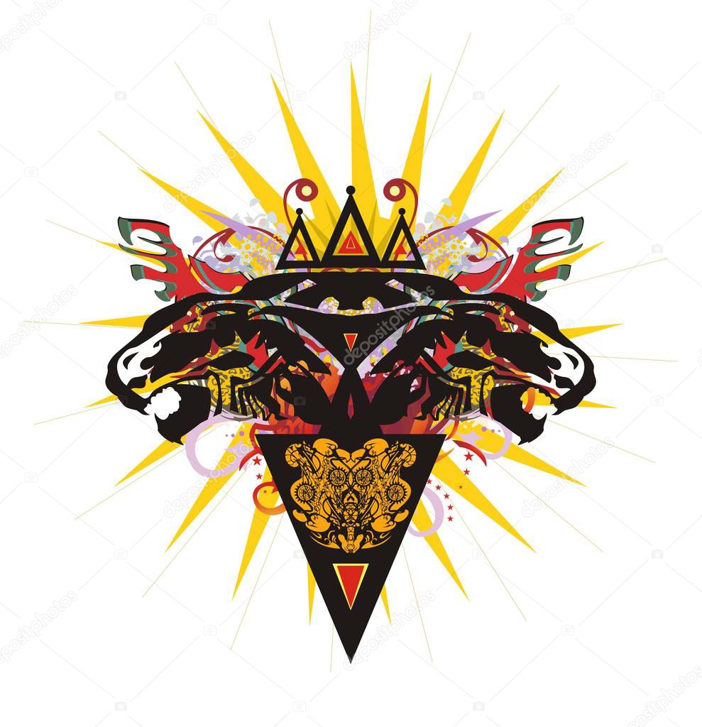 Two Headed Lion Symbol Crown Grunge Growling Lion Heads Topped — Stock ...