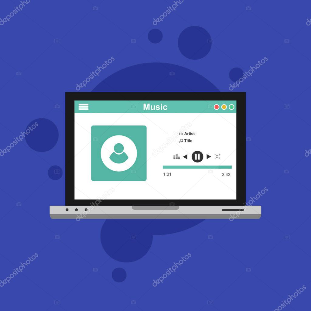 Reproductor de música interfaz de aplicación vector plantilla de color ...