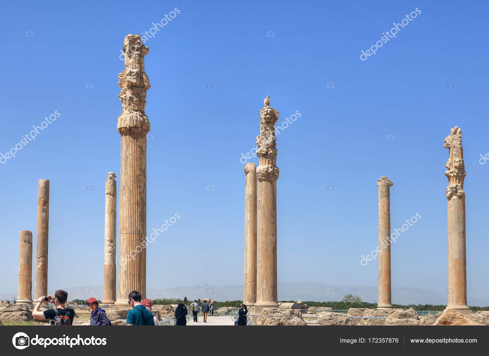 Columns of Apadana Palace in ancient persian Persepolis city near ...