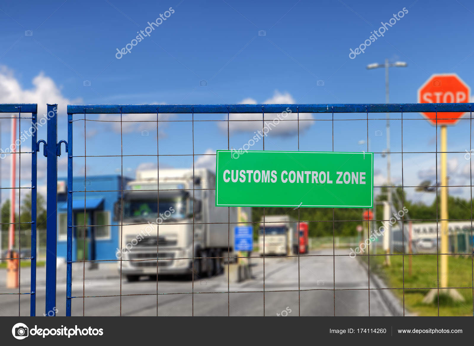 Lorries pass through checkpoint of logistics complex with customs ...