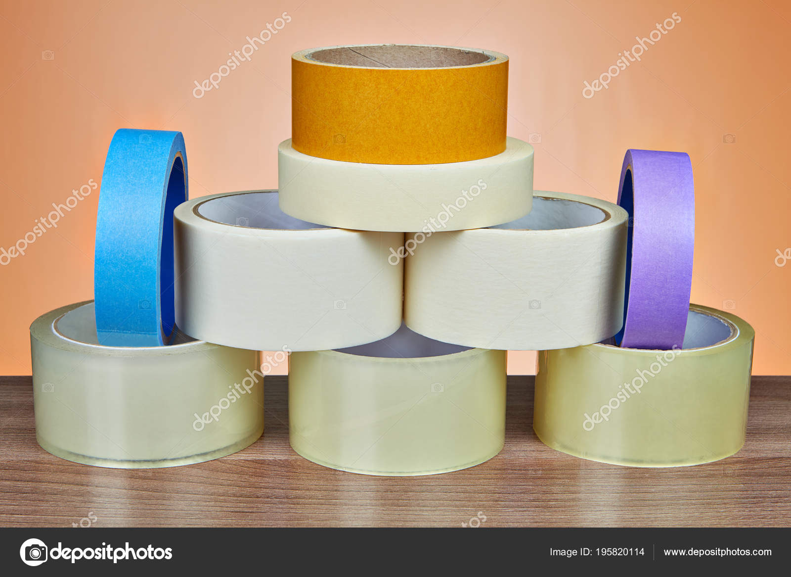 Many Rolls Scotch Packing Tape Masking Tape Stacked Form Pyramid Stock ...