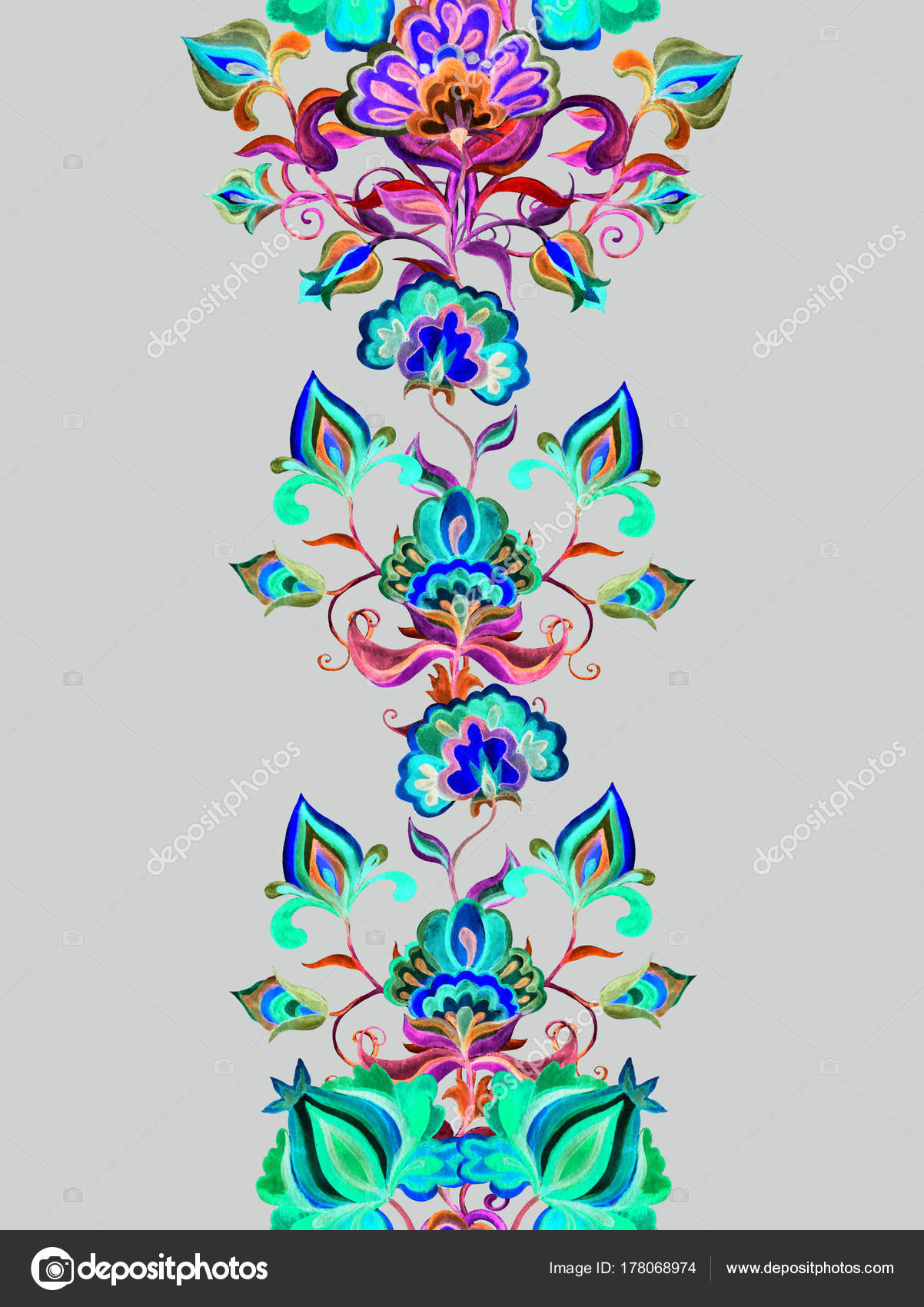 Eastern european decor - seamless floral border with ethnic flowers at ...