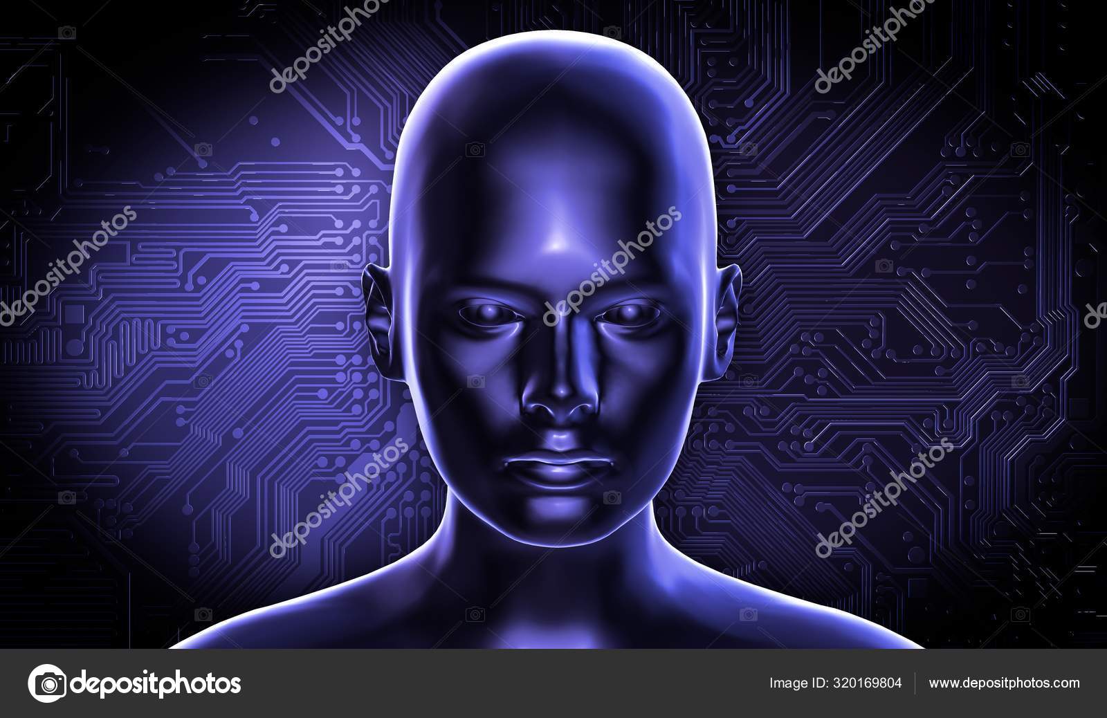 Rendered Human Face Digital Illustration Dark Blue Colors Concept ...