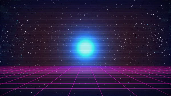Synthwave Background Dark Retro Futuristic Backdrop Blue Perspective Grid Scary — Stock Vector ...