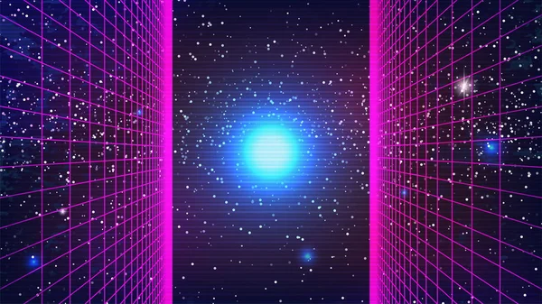Retrowave synthwave vaporwave cyber landscape laser grid with pink and blue fog and glows on ...