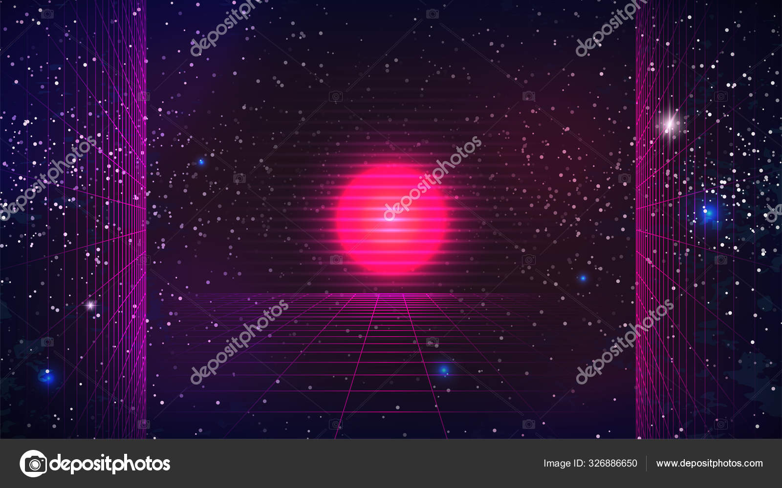 Synthwave Abstract Background Mysterious Pink Sun Perspective Grids ...