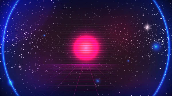 Synthwave Abstract Background Mysterious Pink Sun Perspective Grids ...