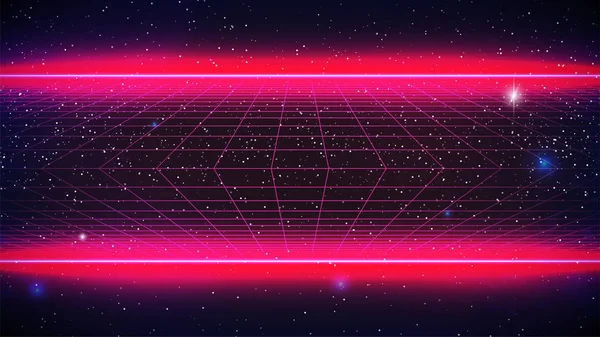 Synthwave vaporwave retrowave pink background with great glow in the middle, laser grid, starry ...