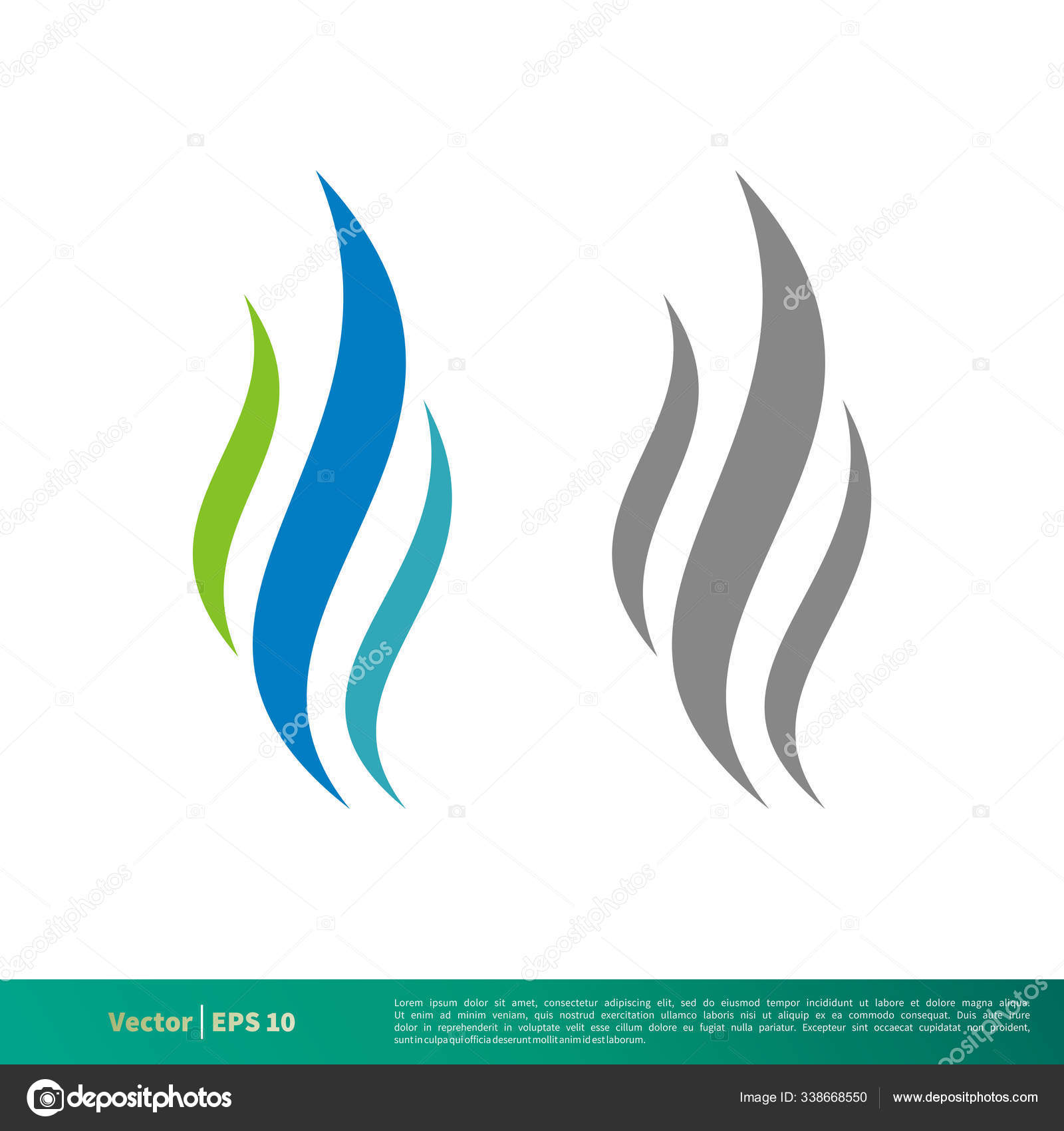 Set wave water or smoke fire flame icon vector logo template ...