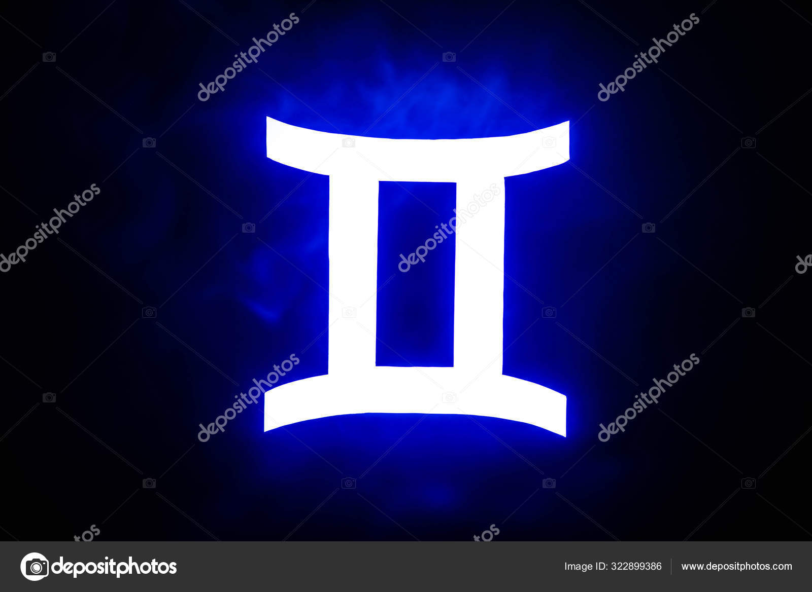 Blue Illuminated Gemini Zodiac Sign Colorful Smoke Background — Stock ...